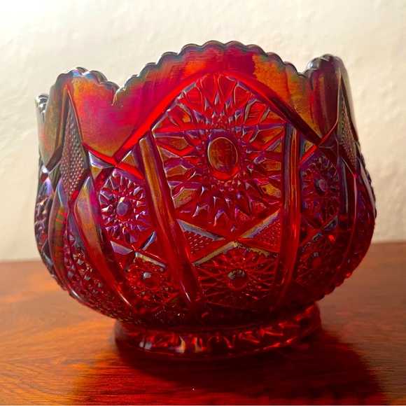 Vintage | Accents | Vintage Indiana Glass 6 Rose Red Carnival Glass ...